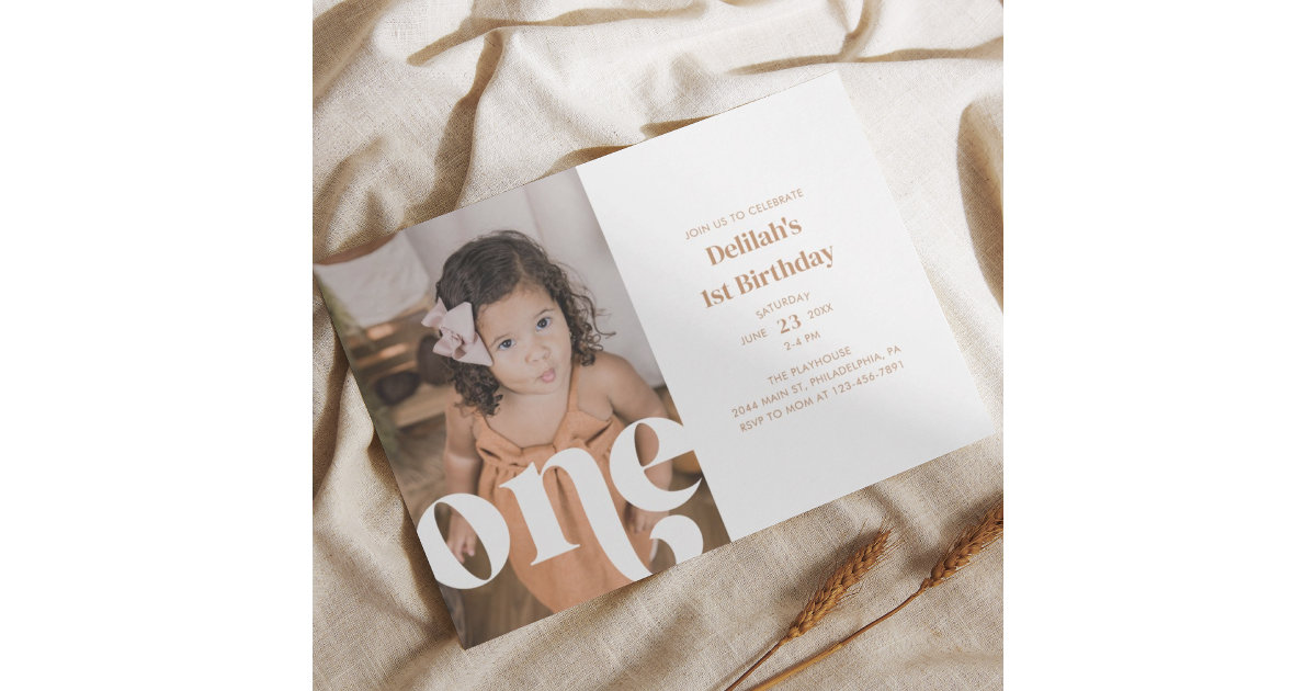 Minimalist Modern Earth Tones Photo First Birthday Invitation | Zazzle