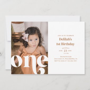 Minimalist Modern Earth Tones Photo First Birthday Invitation | Zazzle