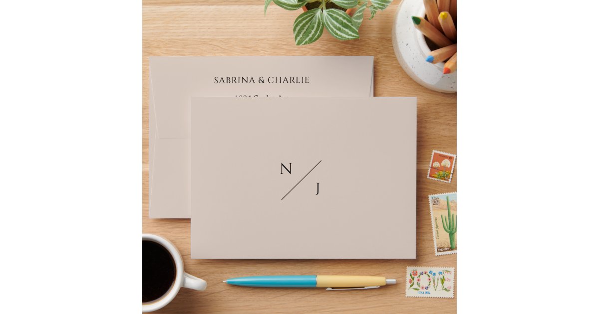 Minimalist Modern Elegance Champagne Wedding Envelope | Zazzle