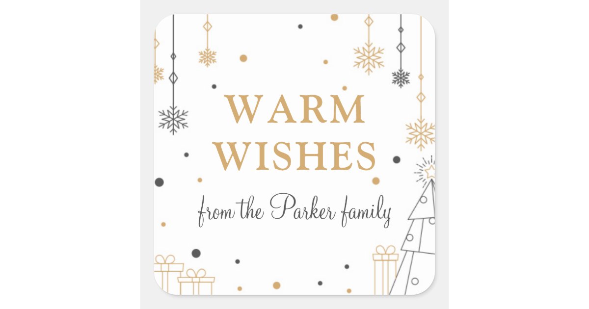 Minimalist modern elegant black and gold christmas square sticker | Zazzle