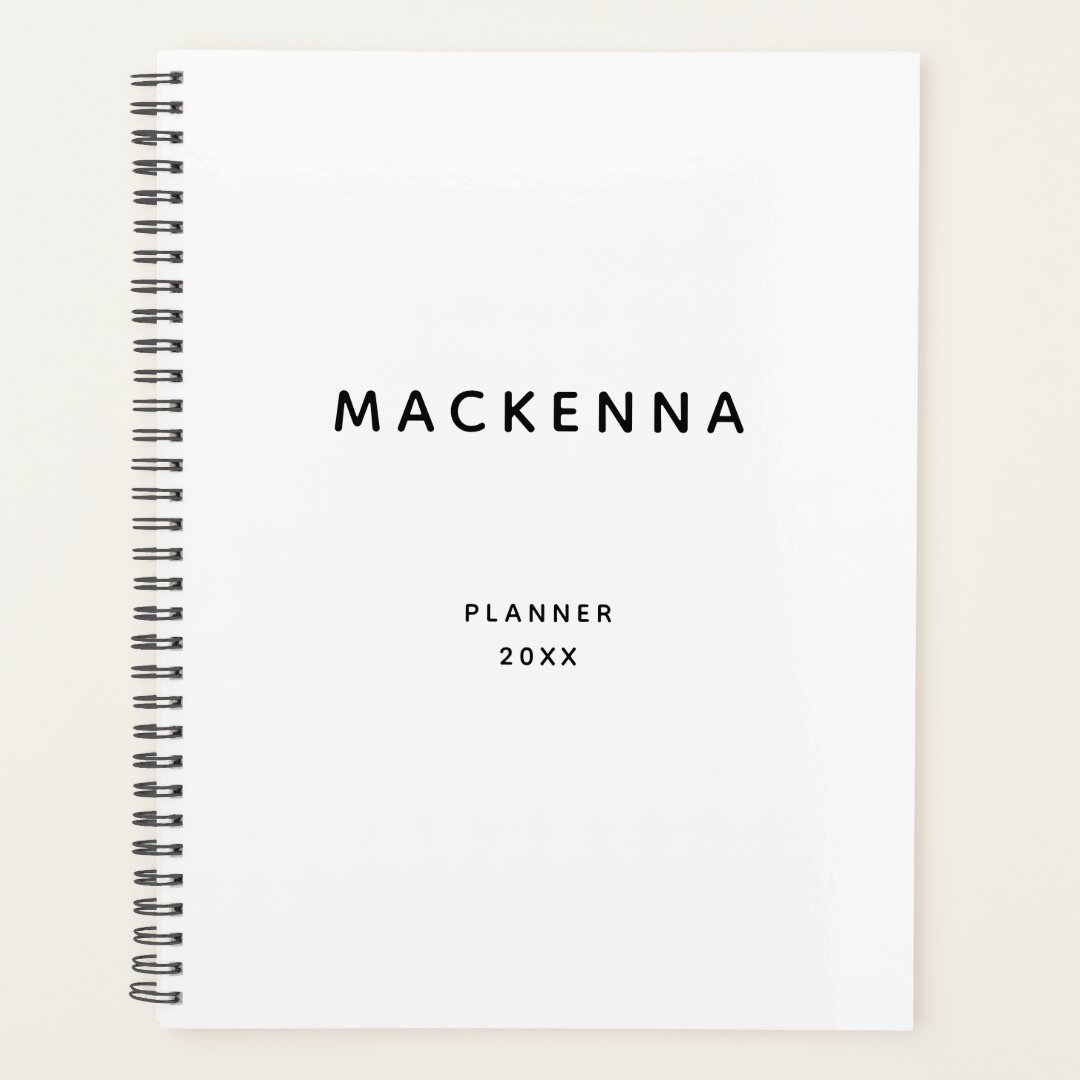 Minimalist Modern Elegant Black White Personalized Planner | Zazzle