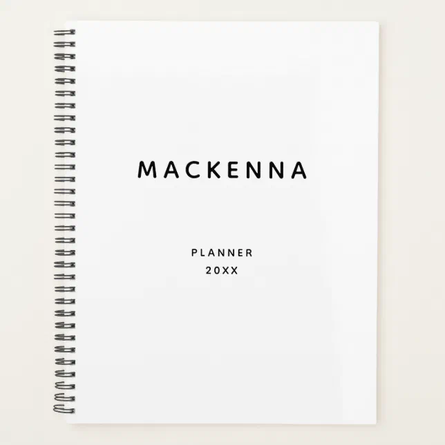 Minimalist Modern Elegant Black White Personalized Planner | Zazzle