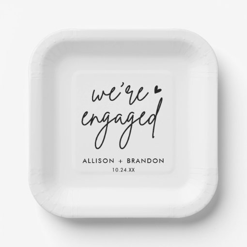 Minimalist Modern Engagement Party Engaged Paper Plates | Zazzle