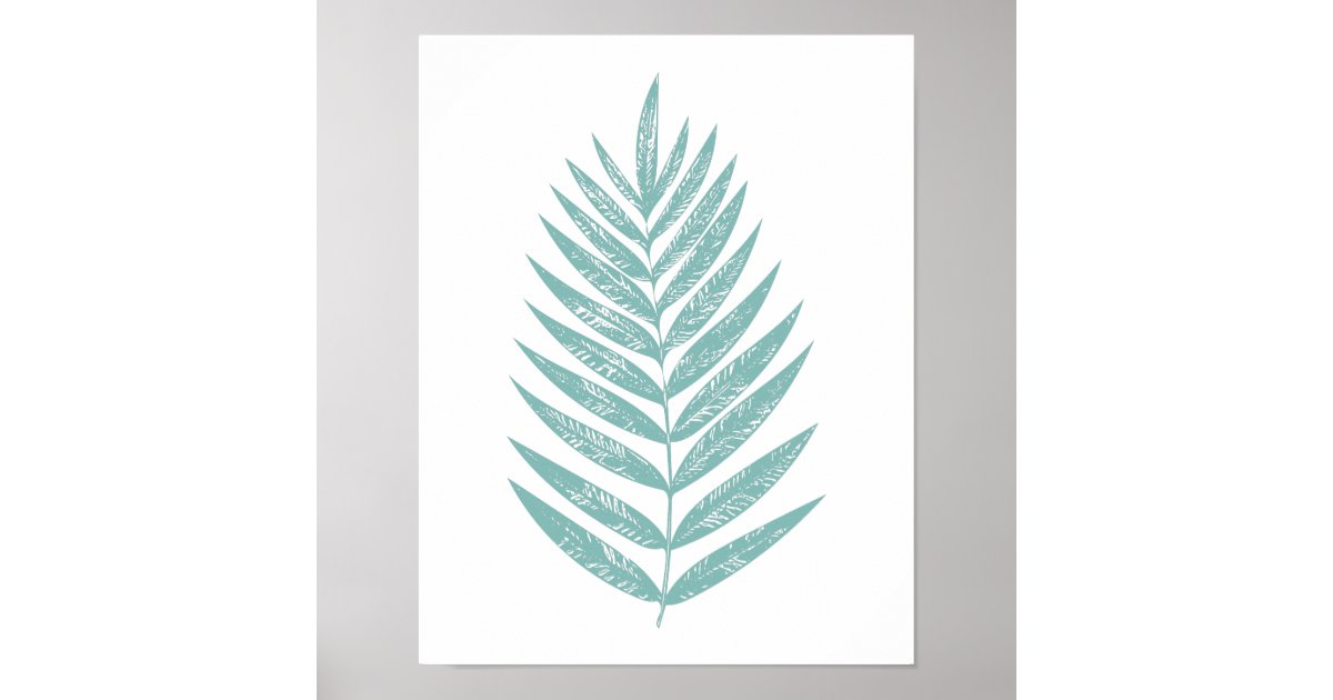 Minimalist Modern Fern Leaf Line Art in Teal Green Poster | Zazzle.com