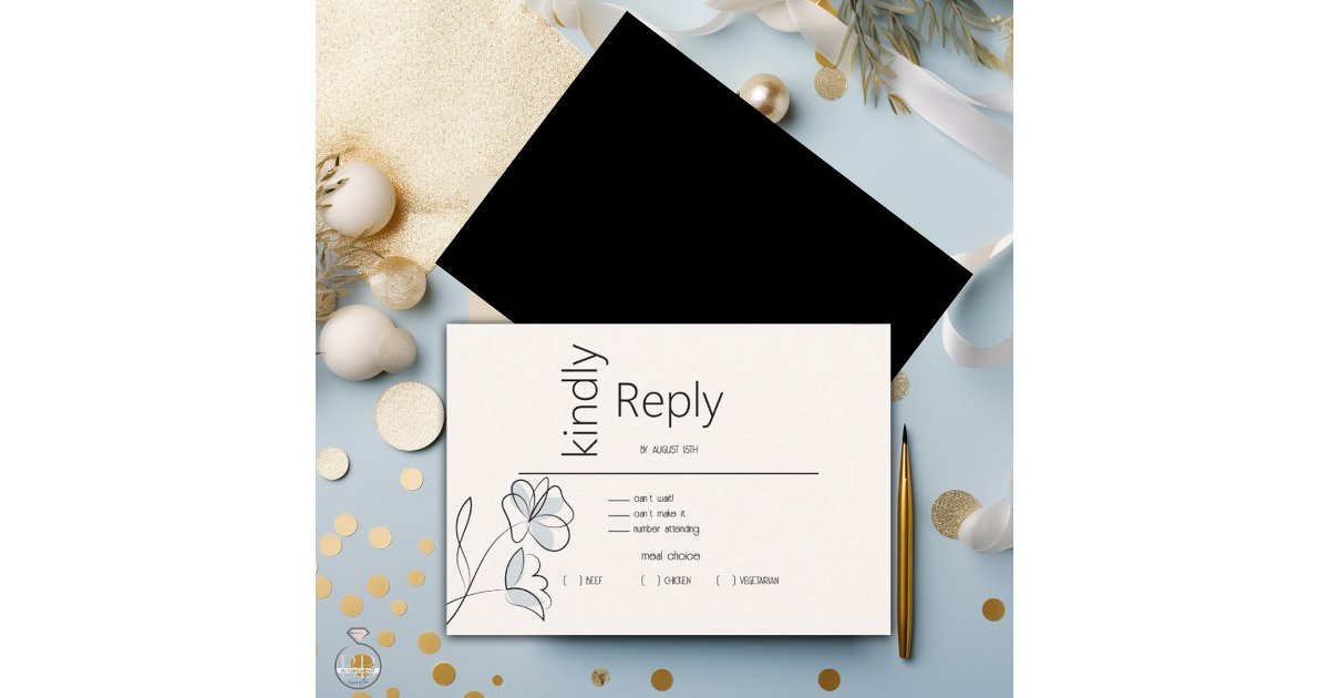 Minimalist Modern Floral Dusty Blue and Buff RSVP Card | Zazzle
