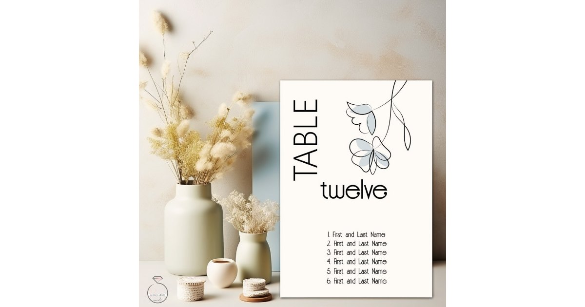 Minimalist Modern Floral Dusty Blue and Buff Table Number | Zazzle