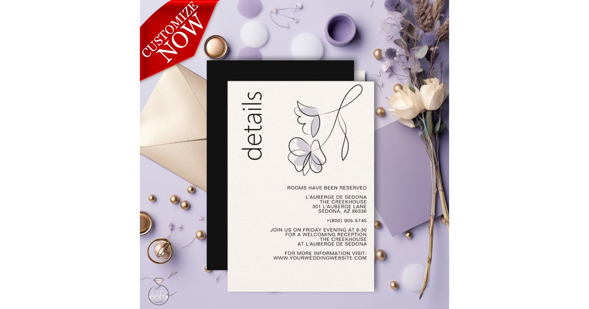 Minimalist Modern Floral Dusty Plum and Buff Enclosure Card | Zazzle