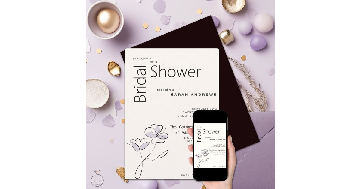 Minimalist Modern Floral Dusty Plum and Buff Invitation | Zazzle