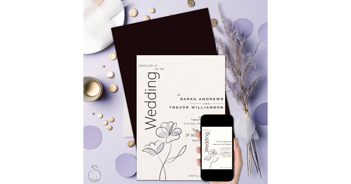 Minimalist Modern Floral Dusty Plum and Buff Invitation | Zazzle