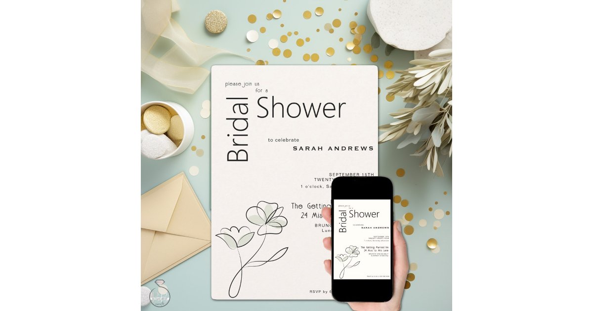 Minimalist Modern Floral Muted Sage and Buff Invitation | Zazzle