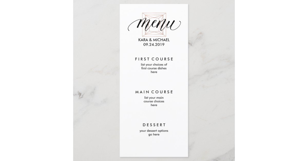 Minimalist Modern Geometric Diamond Wedding Menu | Zazzle