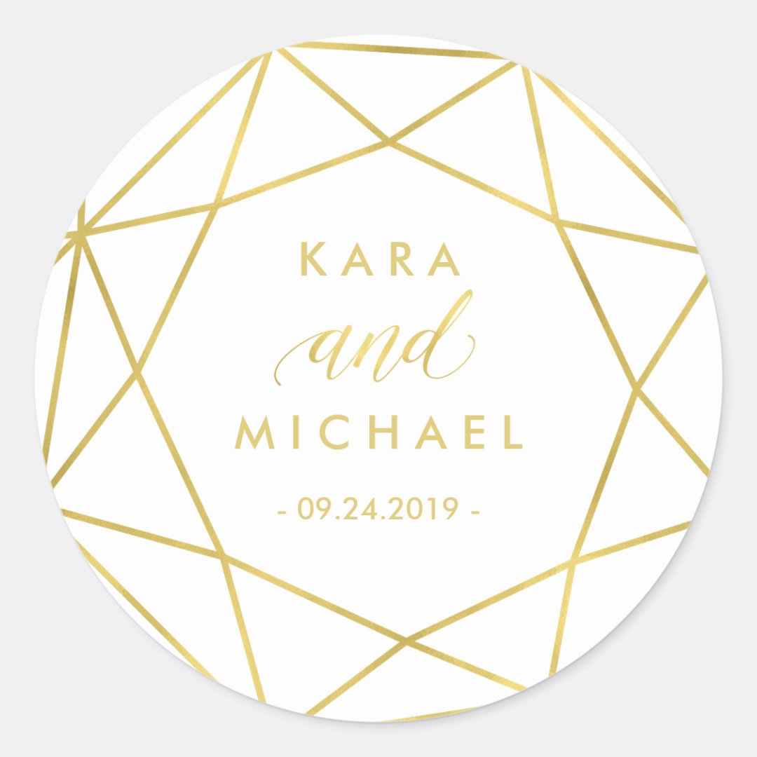 Minimalist Modern Gold Geometric Diamond Wedding Classic Round Sticker ...