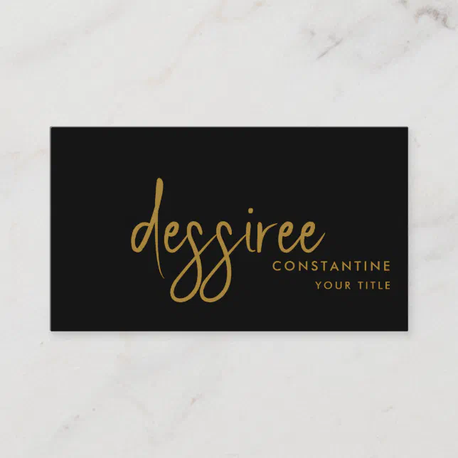 Minimalist Modern Gold Script Black Business Card | Zazzle