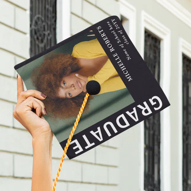 Minimalist Modern GRADUATE Photo Graduation Cap Topper | Zazzle