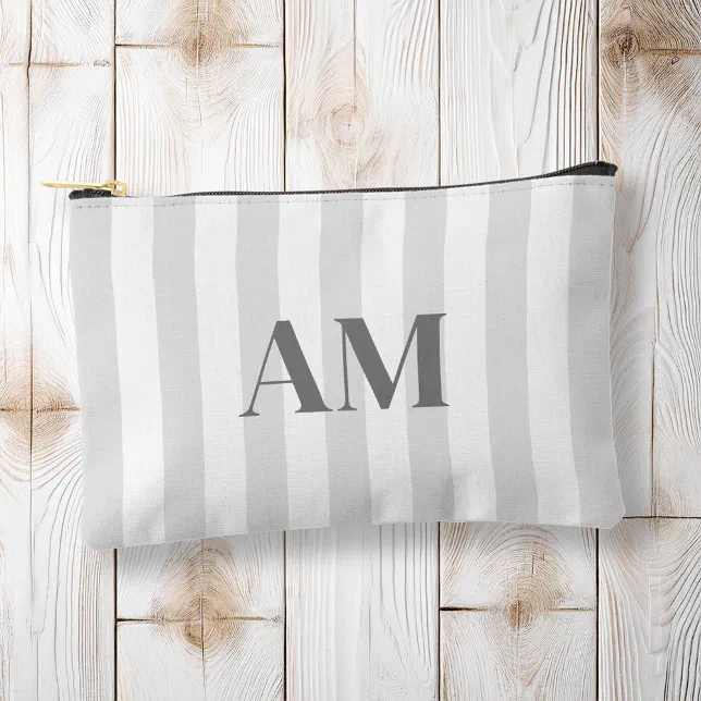 Minimalist Modern Gray Initial Monogram Accessory Pouch | Zazzle