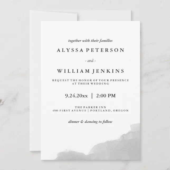 Minimalist Modern Gray Watercolor Splash Invitation | Zazzle