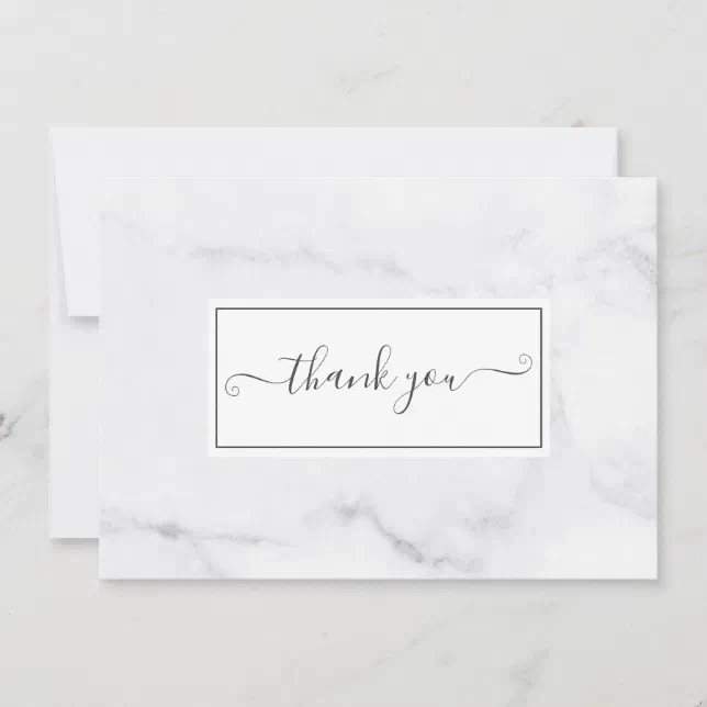 Minimalist Modern Grey Marble Script Thank You Card | Zazzle