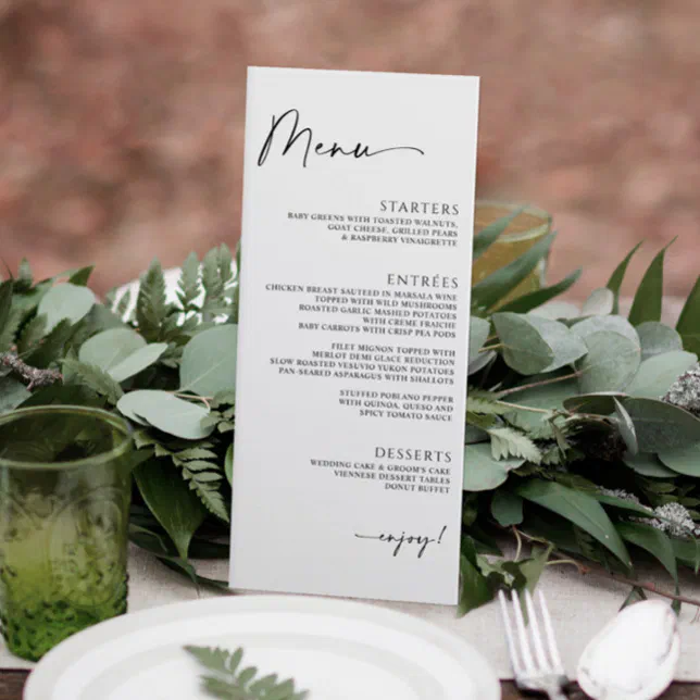 Minimalist Modern Handwriting Wedding Dinner Menu | Zazzle