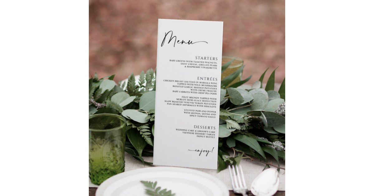 Minimalist Modern Handwriting Wedding Dinner Menu | Zazzle