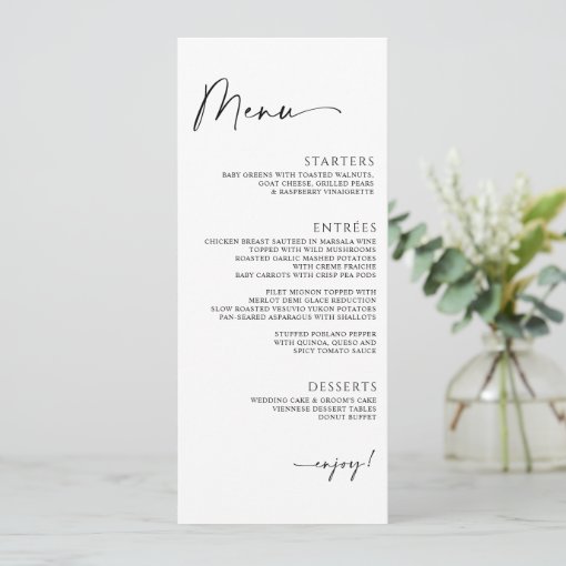 Minimalist Modern Handwriting Wedding Dinner Menu | Zazzle