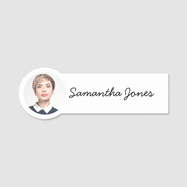 Minimalist Modern handwritten script photo Name Tag | Zazzle