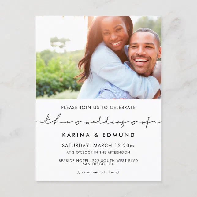 Minimalist modern handwritten wedding invitation postcard | Zazzle