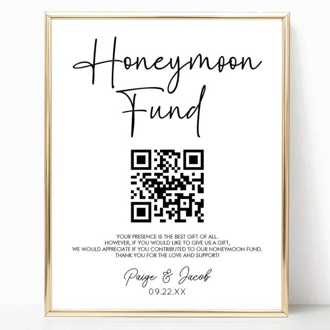 Minimalist Modern Honeymoon Fund Wedding Sign | Zazzle