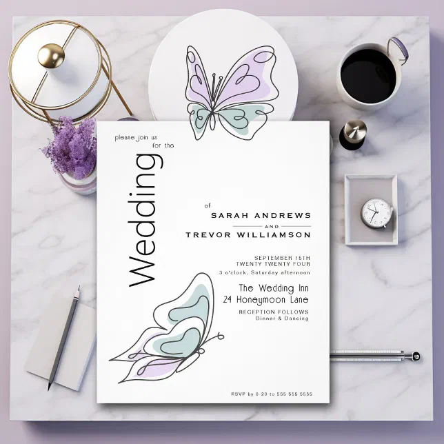 Minimalist Modern Lilac and Dusty Blue Butterfly Flyer | Zazzle