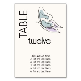 Minimalist Modern Lilac and Dusty Blue Butterfly Table Number | Zazzle