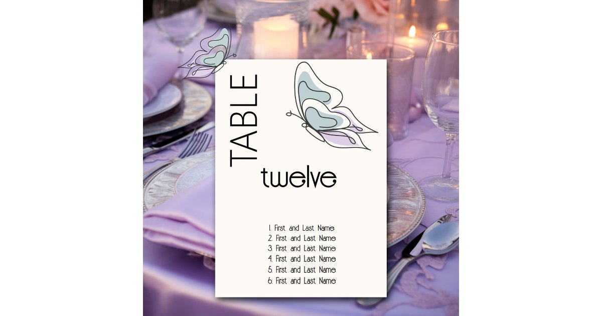 Minimalist Modern Lilac and Dusty Blue Butterfly Table Number | Zazzle