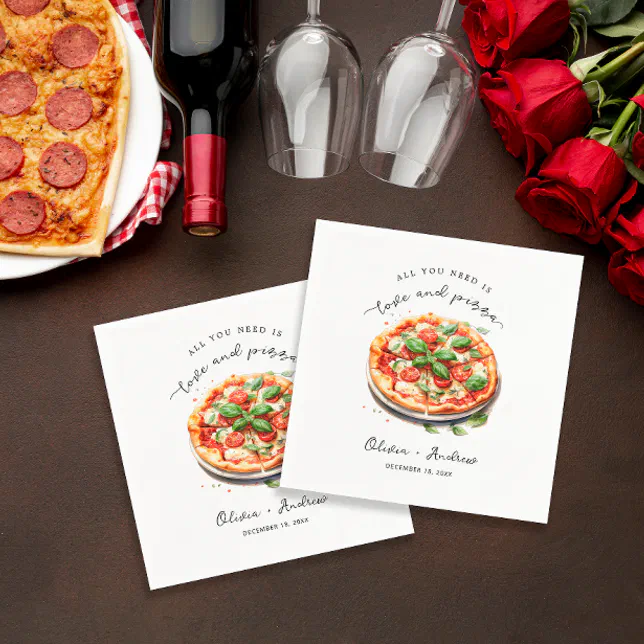 Minimalist Modern Love and Pizza Rehearsal Dinner Napkins | Zazzle