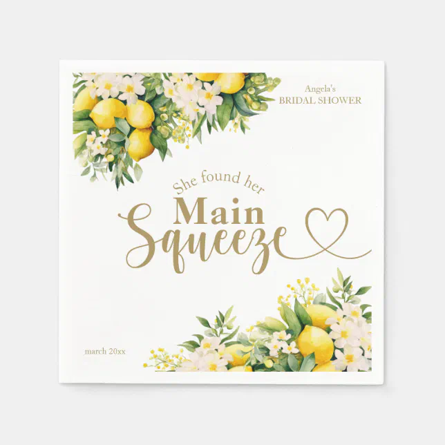Minimalist Modern Main Squeeze Bridal Shower Napkins | Zazzle