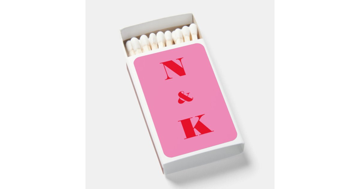 Minimalist Modern Monogram Pink and Red Wedding Matchboxes | Zazzle