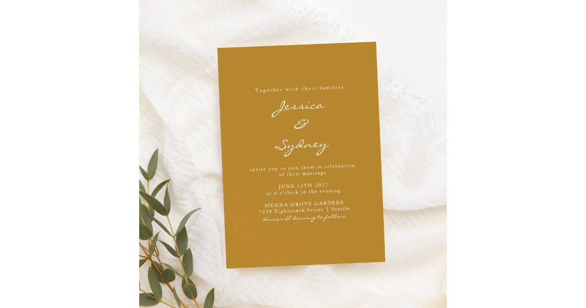 Minimalist Modern Mustard Yellow Script Wedding Invitation | Zazzle