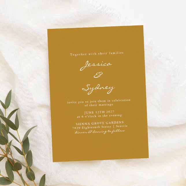 Minimalist Modern Mustard Yellow Script Wedding Invitation | Zazzle