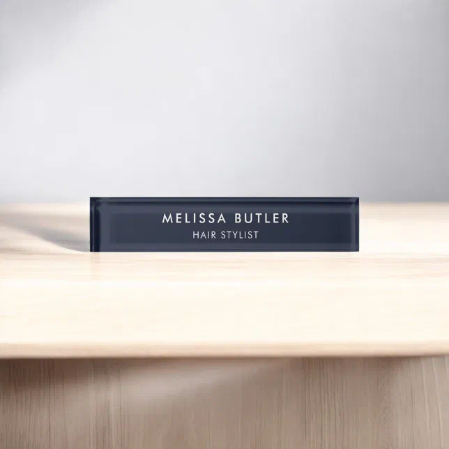 Minimalist Modern Navy Blue Desk Name Plate | Zazzle