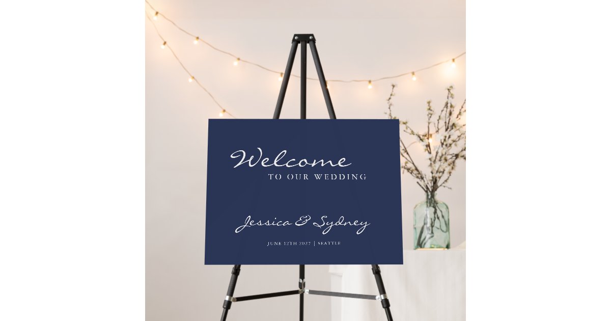 Minimalist Modern Navy Blue Wedding Welcome Sign | Zazzle