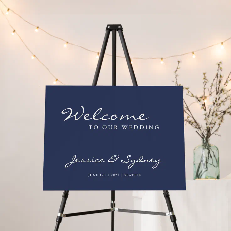 Minimalist Modern Navy Blue Wedding Welcome Sign | Zazzle