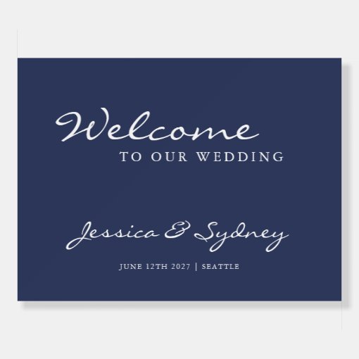 Minimalist Modern Navy Blue Wedding Welcome Sign | Zazzle