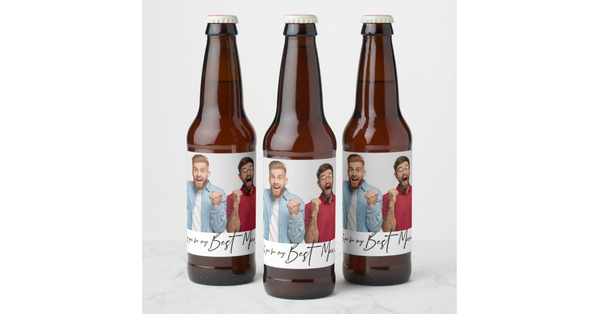 Minimalist Modern Photo Best Man Proposal Beer Bottle Label | Zazzle