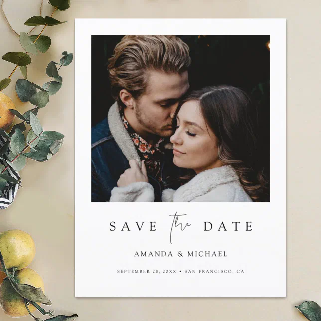 Minimalist Modern Photo Custom Save the Date Announcement Postcard | Zazzle