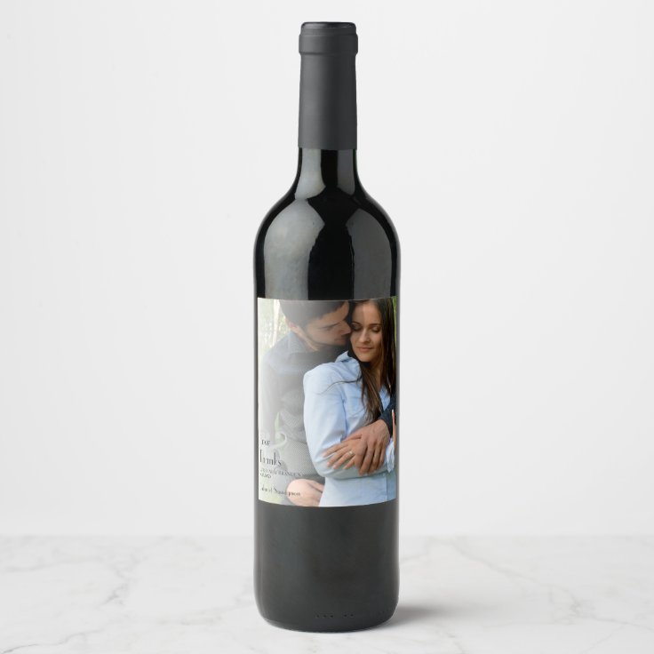 Minimalist Modern Photo Overlay Wedding Wine Label | Zazzle