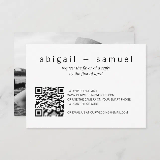 Minimalist Modern Photo QR Code Wedding RSVP Card | Zazzle
