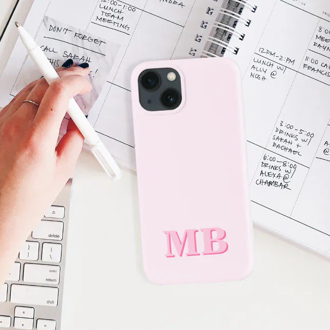 Minimalist Modern Pink Initial Monogram Case-Mate iPhone Case | Zazzle