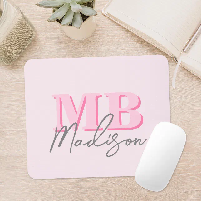Minimalist Modern Pink Initial Monogram Mouse Pad | Zazzle