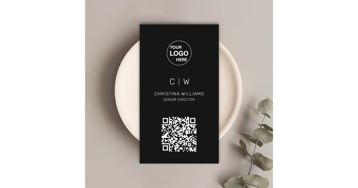 Minimalist Modern QR Code Monogram Name Business Card | Zazzle