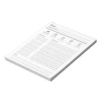Minimalist Modern Recipe Sheet Cookbook Page Notepad | Zazzle