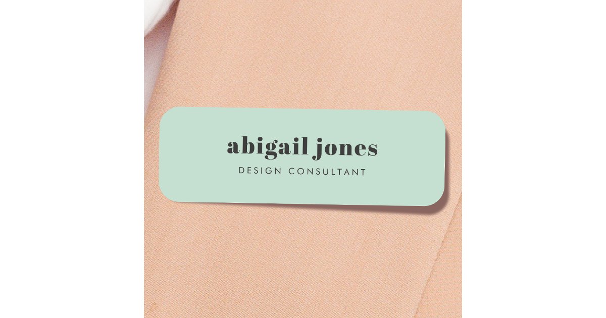Minimalist Modern Retro Mint Green Stylish Casual Name Tag | Zazzle