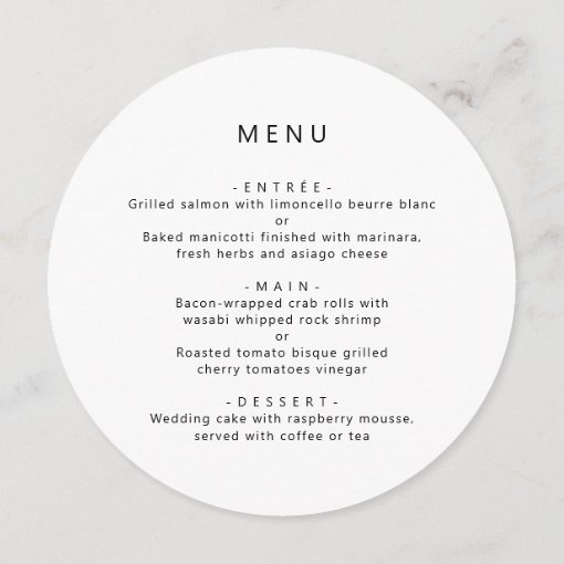 Minimalist Modern Round Menu | Zazzle