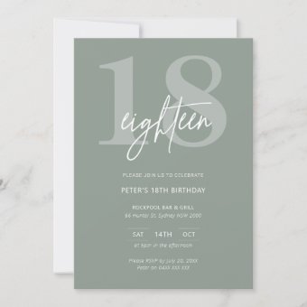 Minimalist Modern Sage 18th Birthday Party Invitation | Zazzle